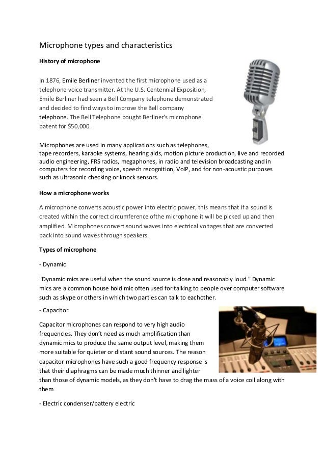 Microphone types and characteristics Microphone types and characteristics