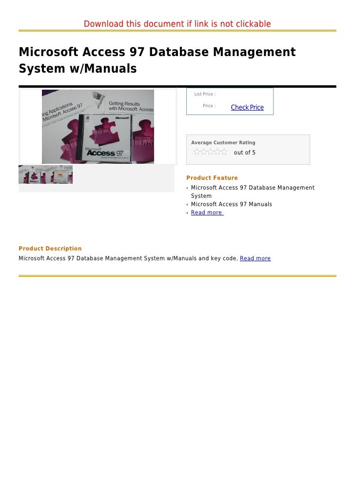 Microsoft Access 97 Database Management System W Manuals