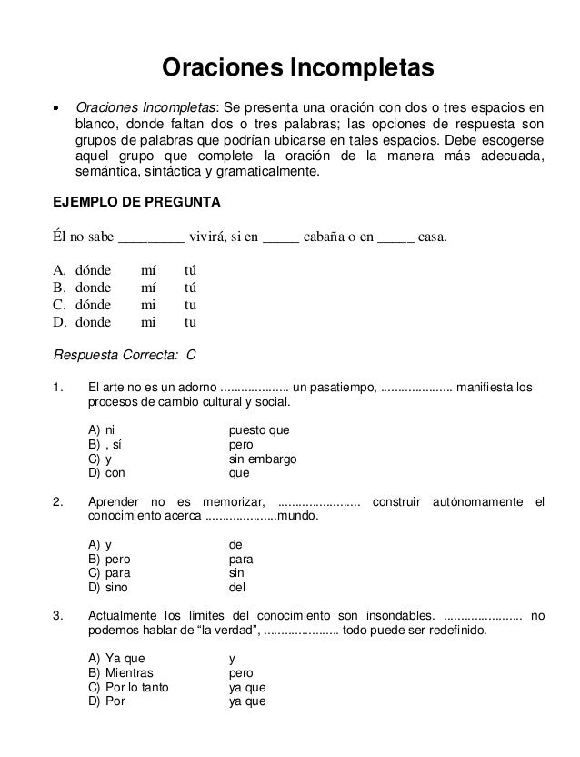 Oraciones Incompletas Ejercicios Resueltos Images