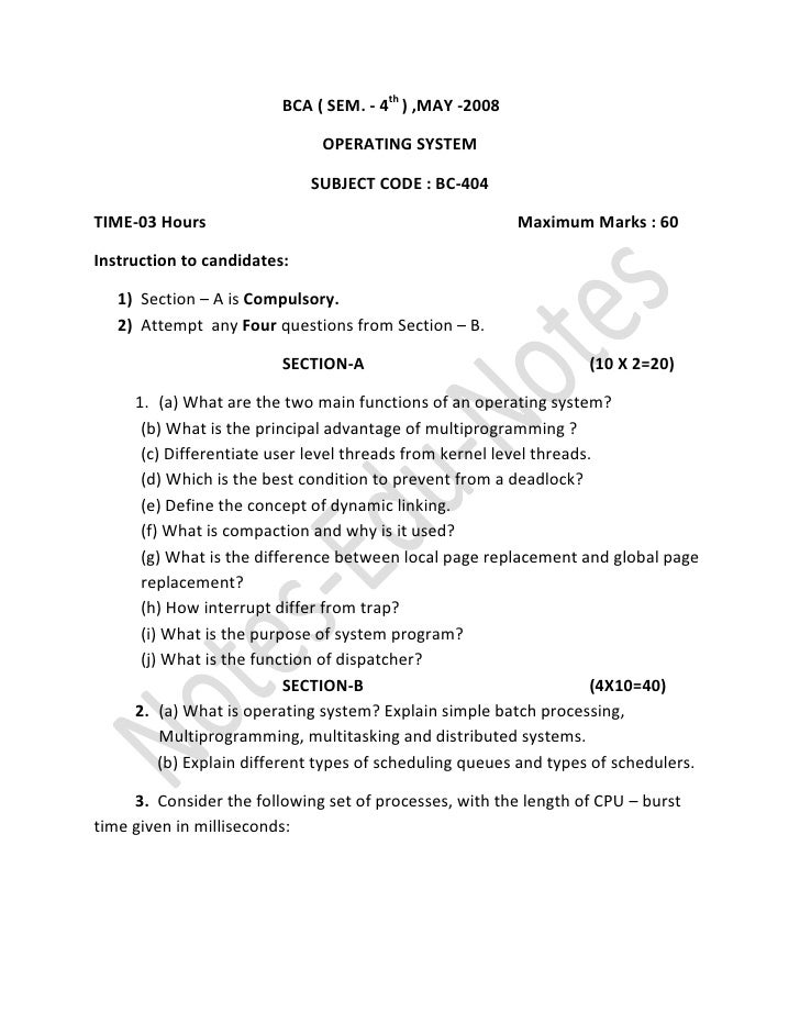 2009 Punjab Technical University Bca Operating System Question Paper 