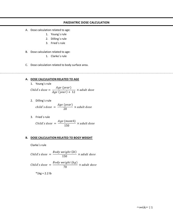 Paediatric Dose Calculation Paediatric Dose Calculation