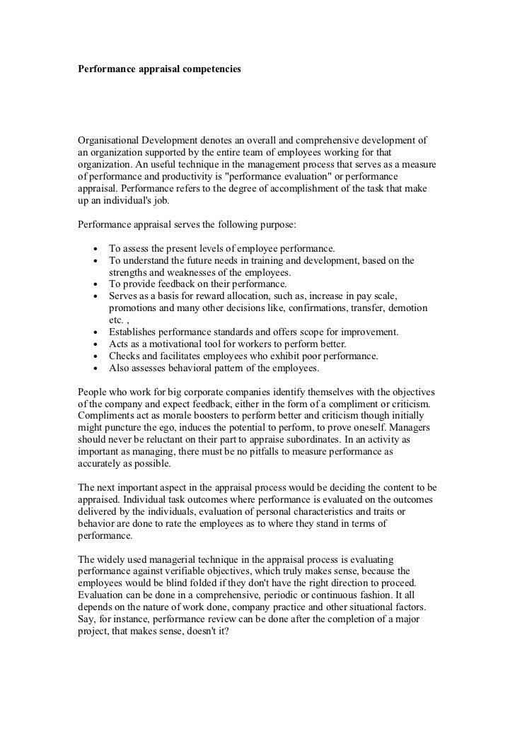 Performance Appraisal Competencies Performance Appraisal Competencies