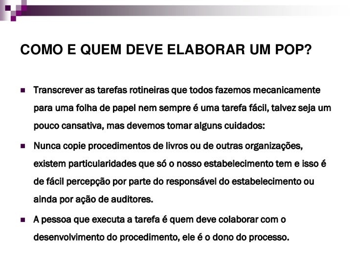 Pop procedimentos operacionais padrão