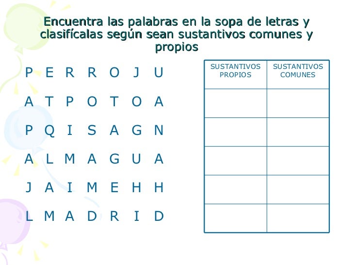 Sopa de letras del sustantivo - Imagui