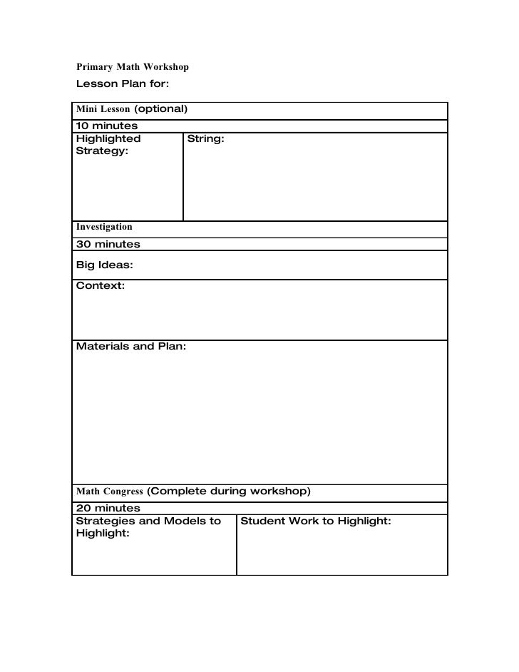 Primary Math Workshop Lesson Plan Primary Math Workshop Lesson Plan