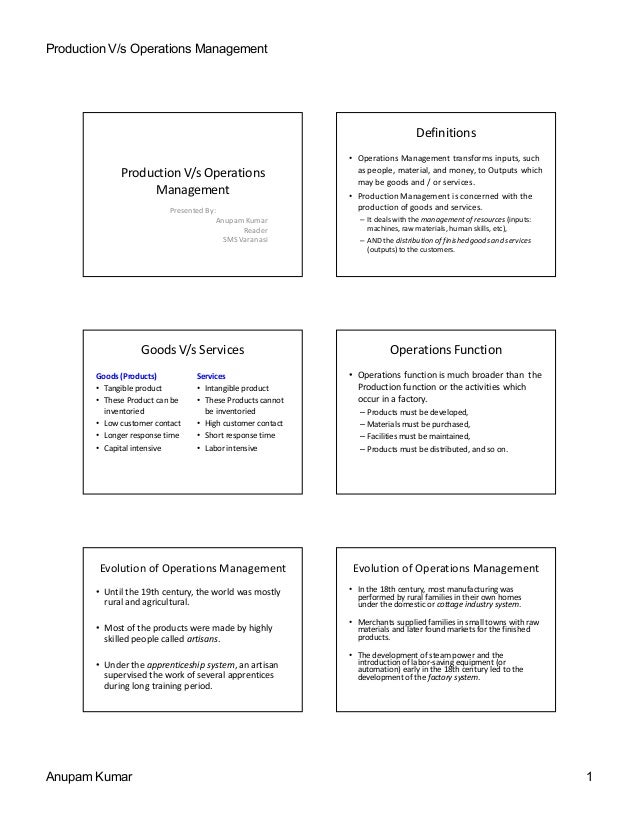 Production vs operations management Production vs operations management