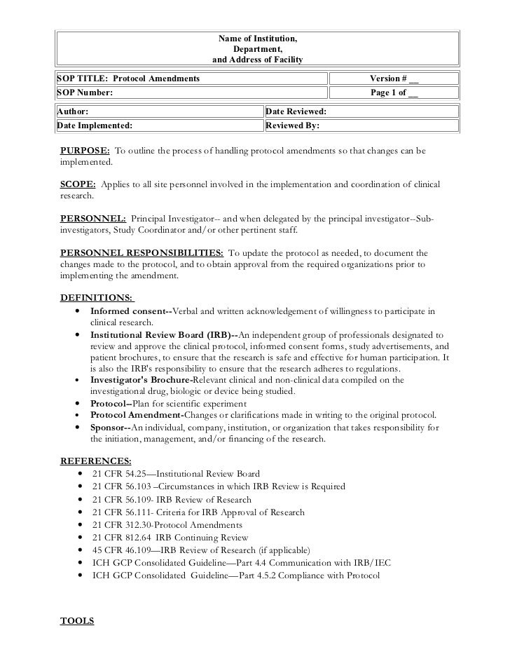 SOP - Protocol Amendments: Developing Effective Standard Operating Pr… SOP - Protocol Amendments: Developing Effective Standard Operating Pr…