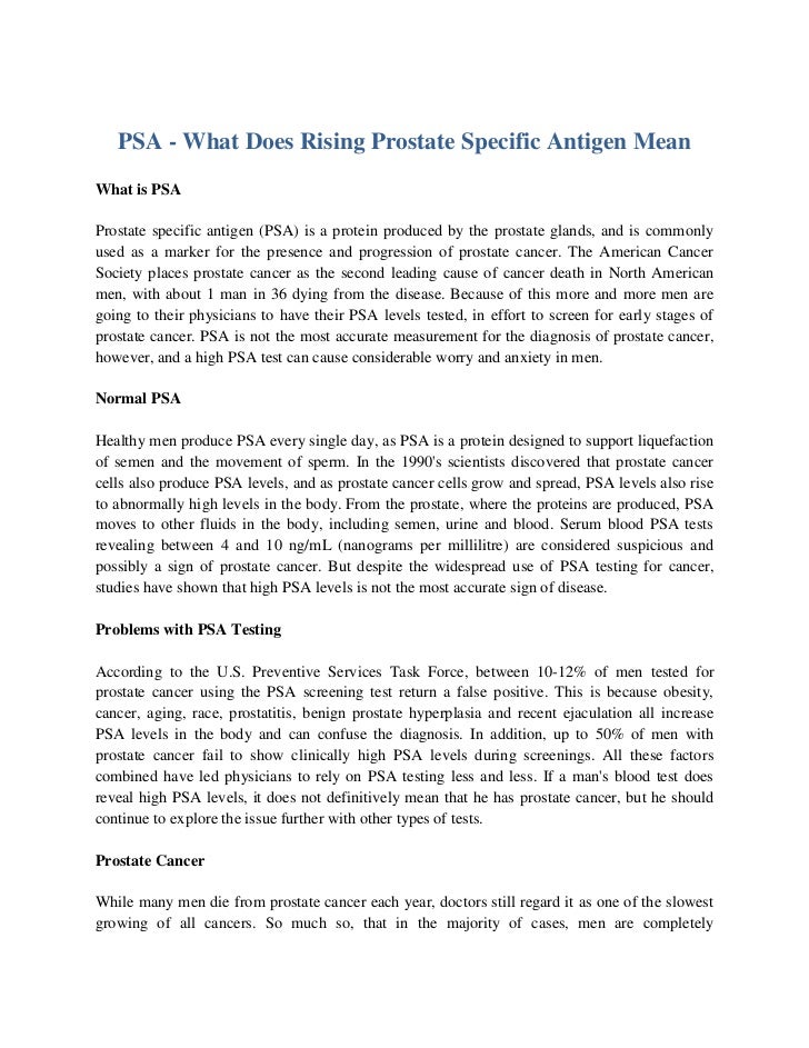 Psa what does rising prostate specific antigen mean Psa what does rising prostate specific antigen mean