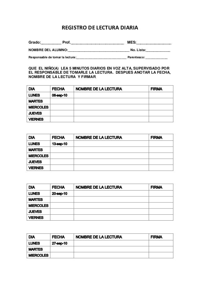 Registro de lectura diaria