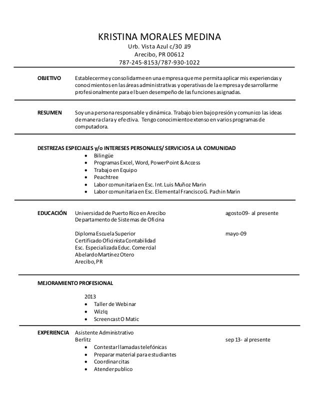 Ejemplos De Resumen En Español : Ejemplos De Curriculum Vitae En ... Ejemplos De Resumen En Español : Ejemplos De Curriculum Vitae En ...