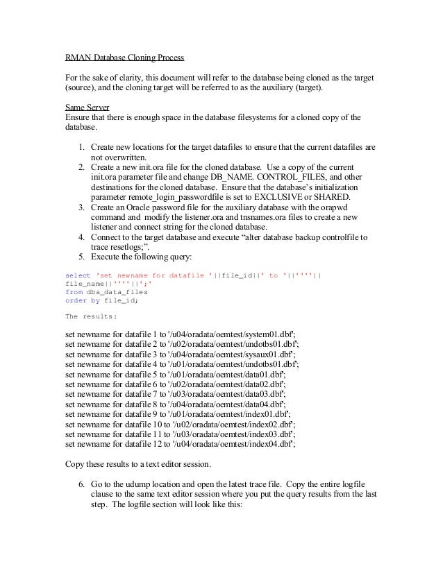 Manual Cloning Of Oracle Database Using Rman Greenwayprimary
