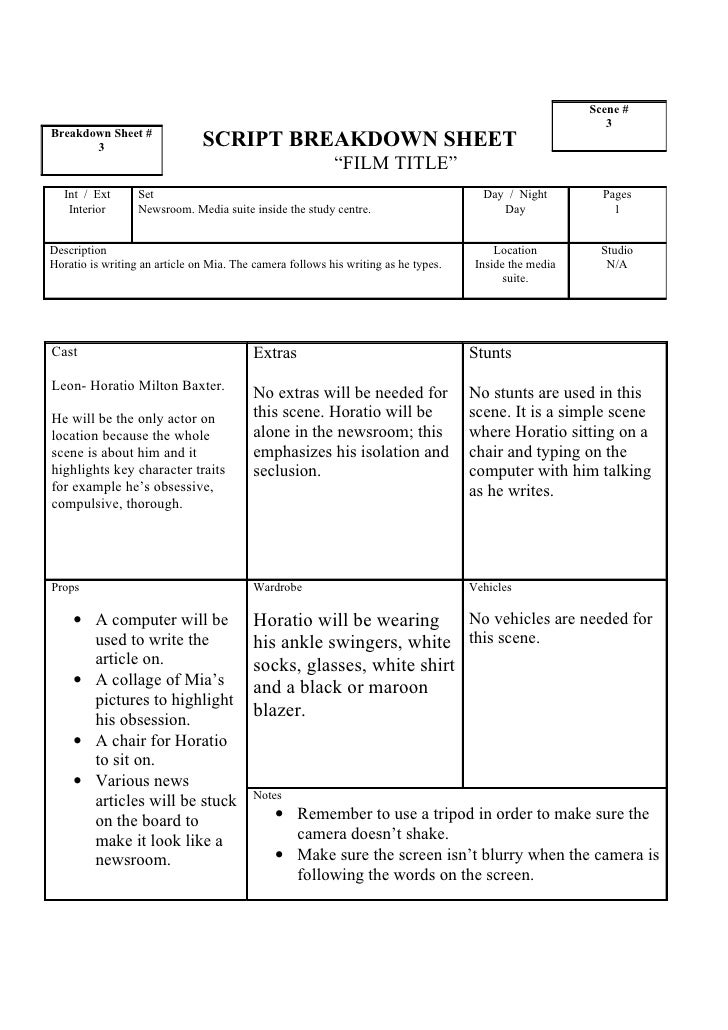 Script Breakdown Sheet Newsroom Script Breakdown Sheet Newsroom