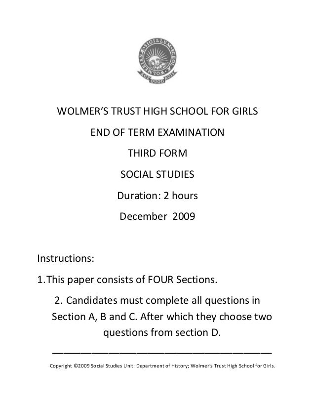 Third Form Exam 2009 Third Form Exam 2009