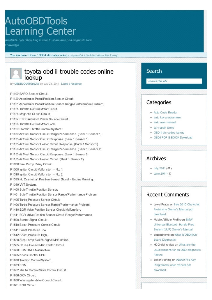 Obd Ii Codes List Toyota Obd Ii Codes List Toyota