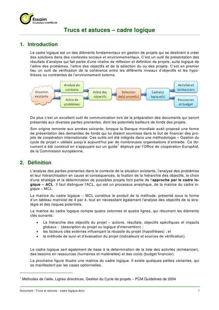 Trucs et astuces - cadre logique Trucs et astuces - cadre logique