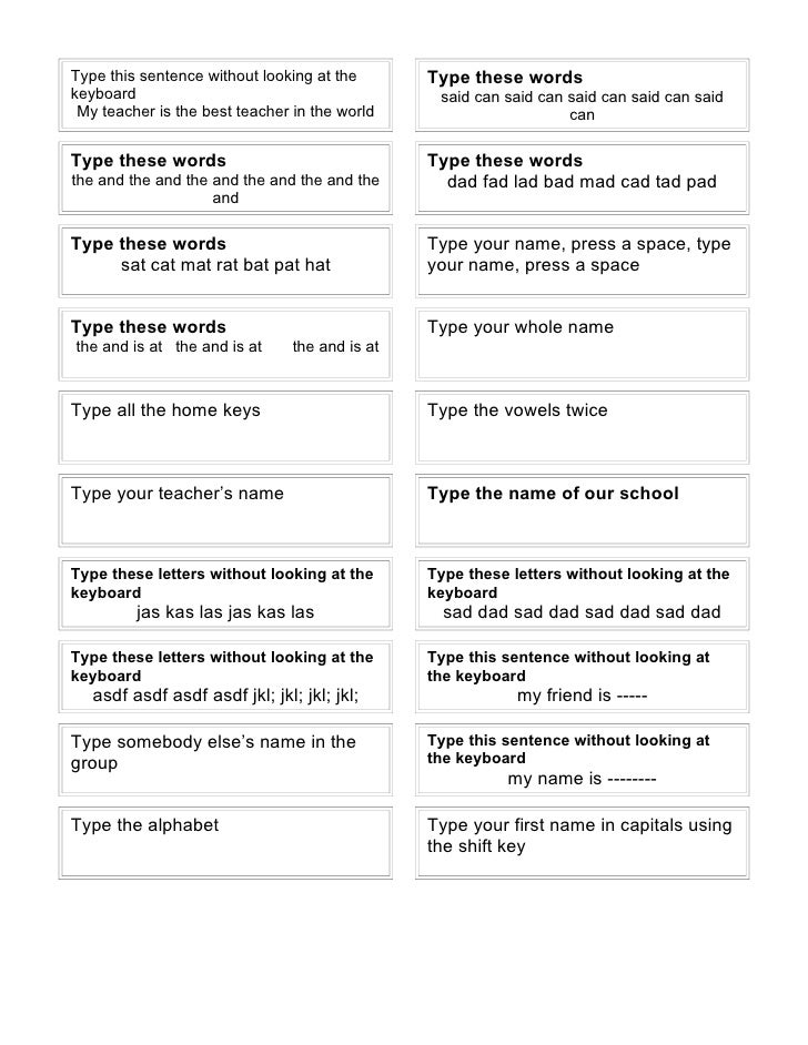 Typing Sentences Practice Cards Typing Sentences Practice Cards
