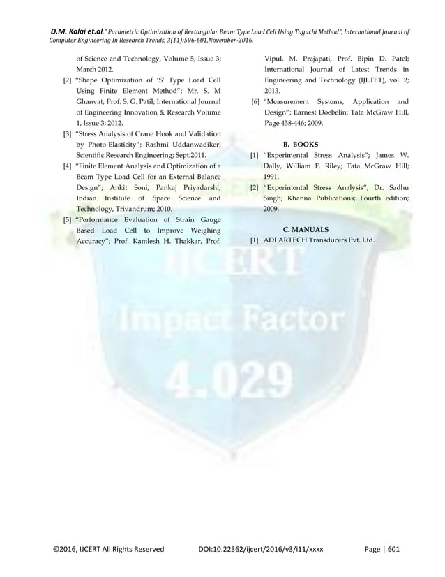 Parametric Optimization Of Rectangular Beam Type Load Cell Using Taguchi Method Pdf
