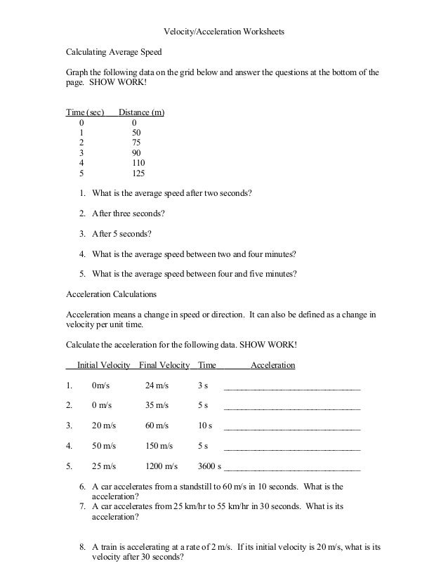 Speed And Acceleration Worksheet Answer Key Speed And Acceleration Worksheet Answer Key