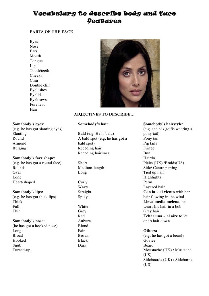 Vocabulary To Describe Body And Face Features Vocabulary To Describe Body And Face Features