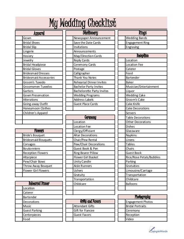 Simple Wedding Checklist Simple Wedding Checklist