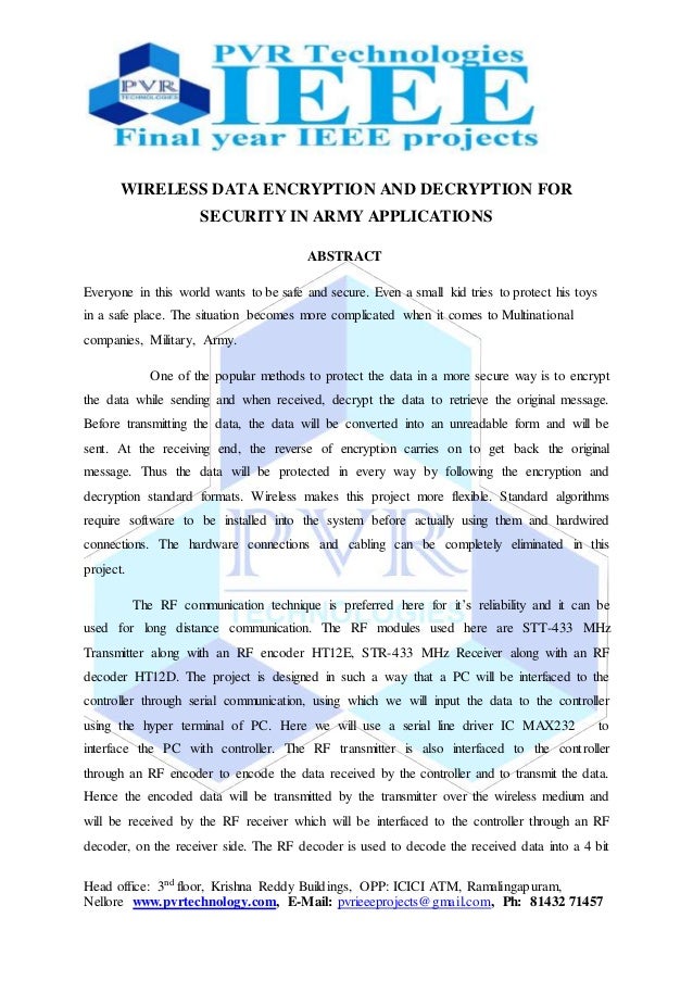 Wireless Data Encryption And Decryption For Security In Army Applicat
