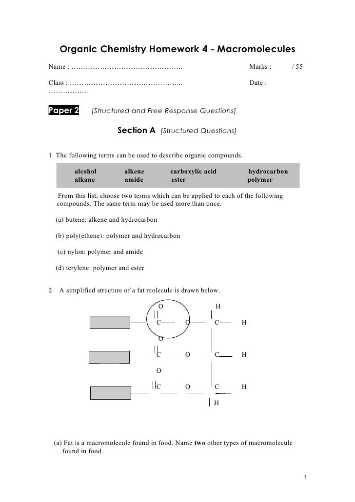 Macromolecule Worksheet Macromolecule Worksheet