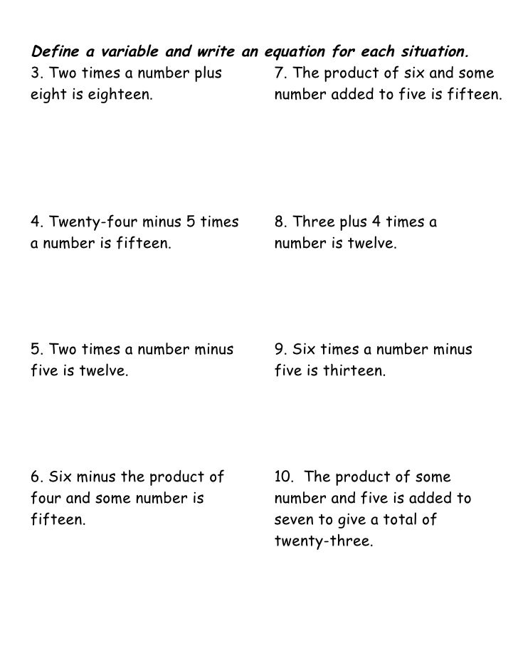 Writing Two Step Equation Word Problems Writing Two Step Equation Word Problems