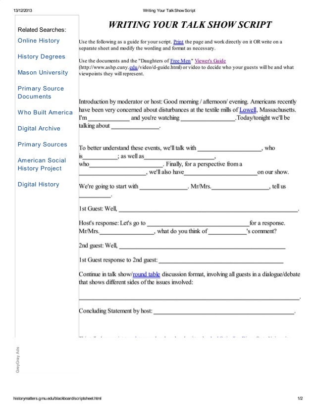 Writing Your Talk Show Script Writing Your Talk Show Script
