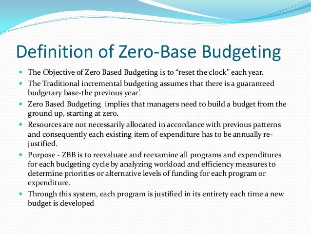 Zero Based Budgeting Zero Based Budgeting