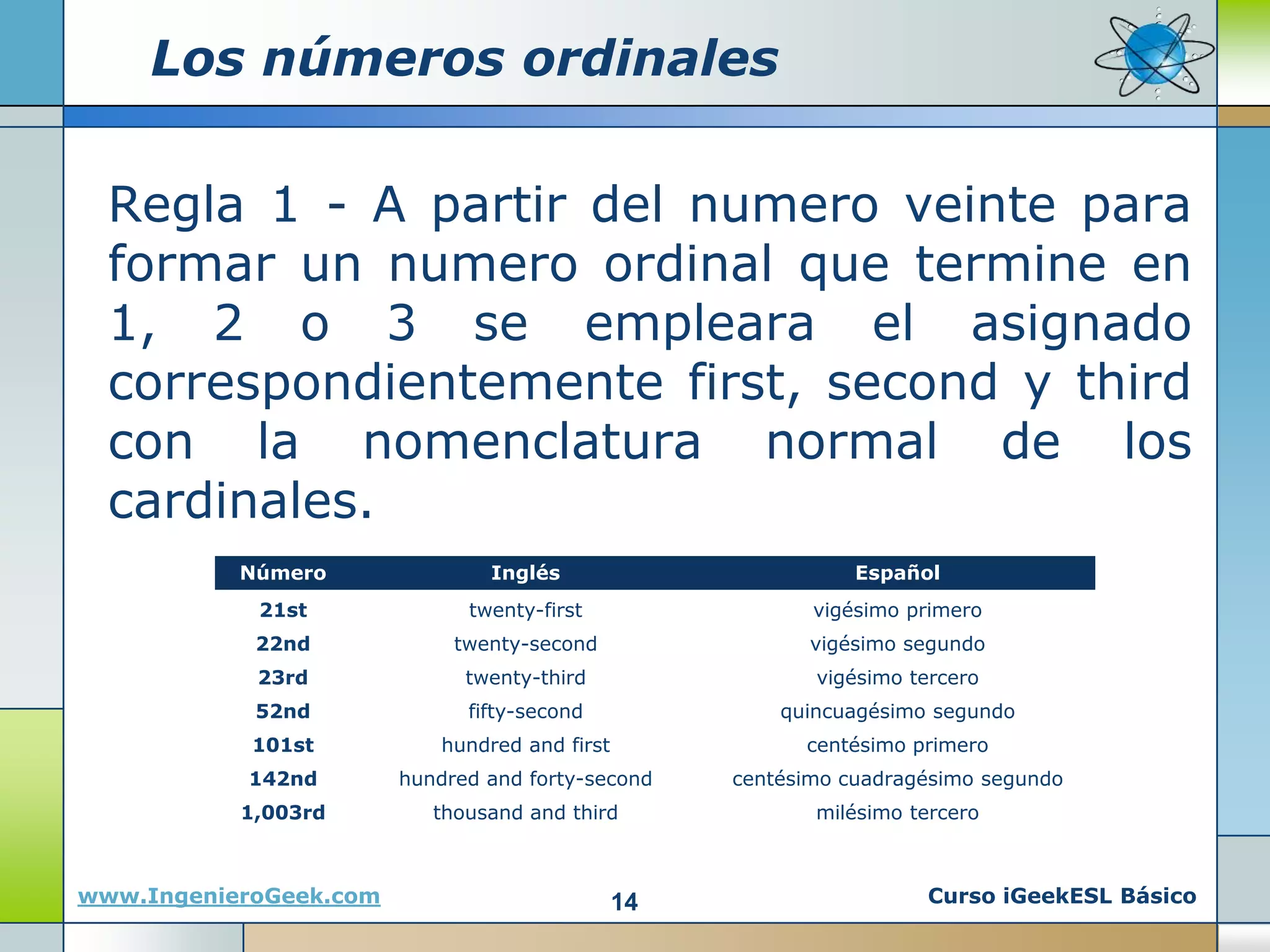 0.10 los números en ingles cardinales y ordinales | PPTX