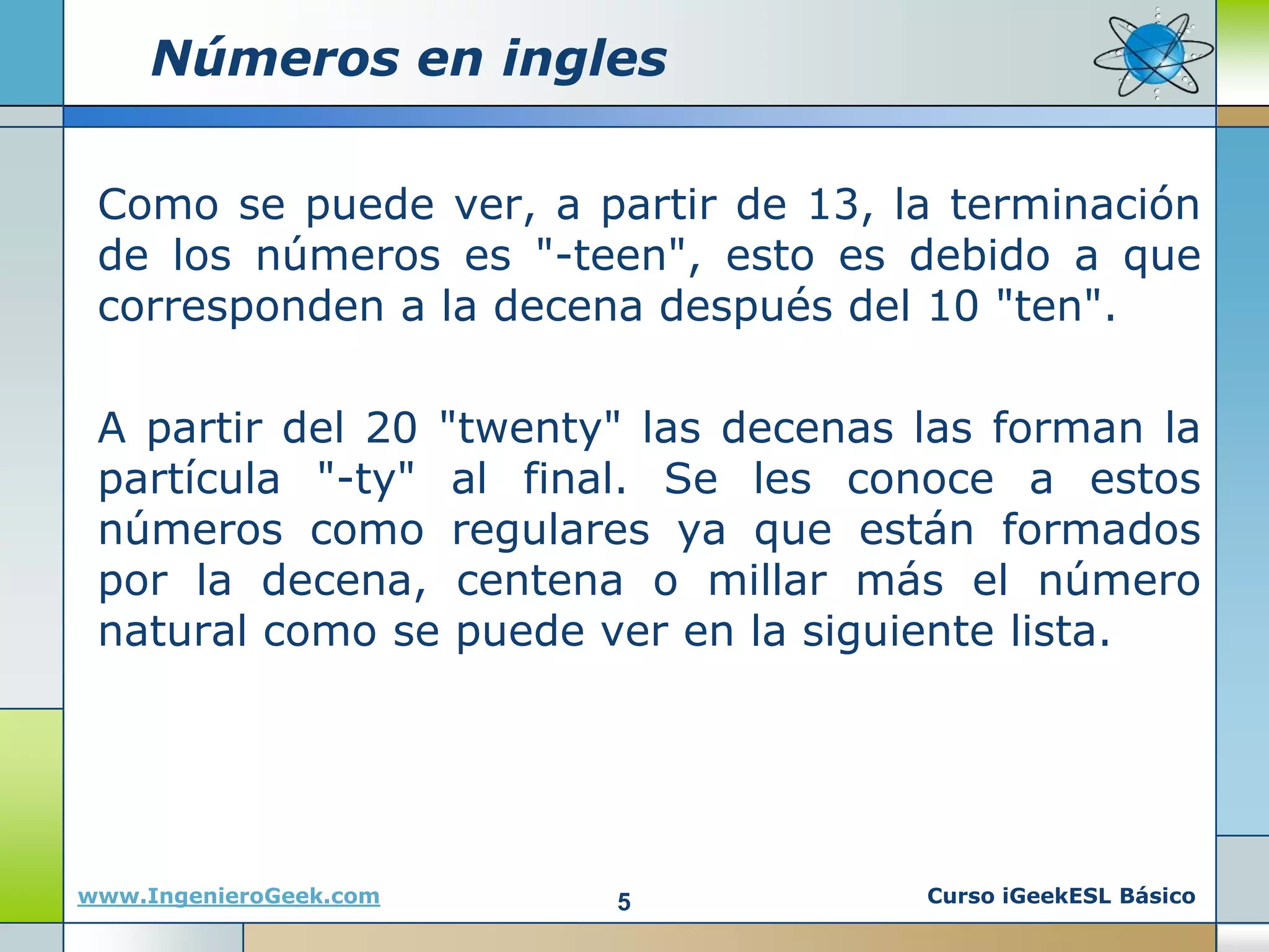 0.10 los números en ingles cardinales y ordinales | PPTX