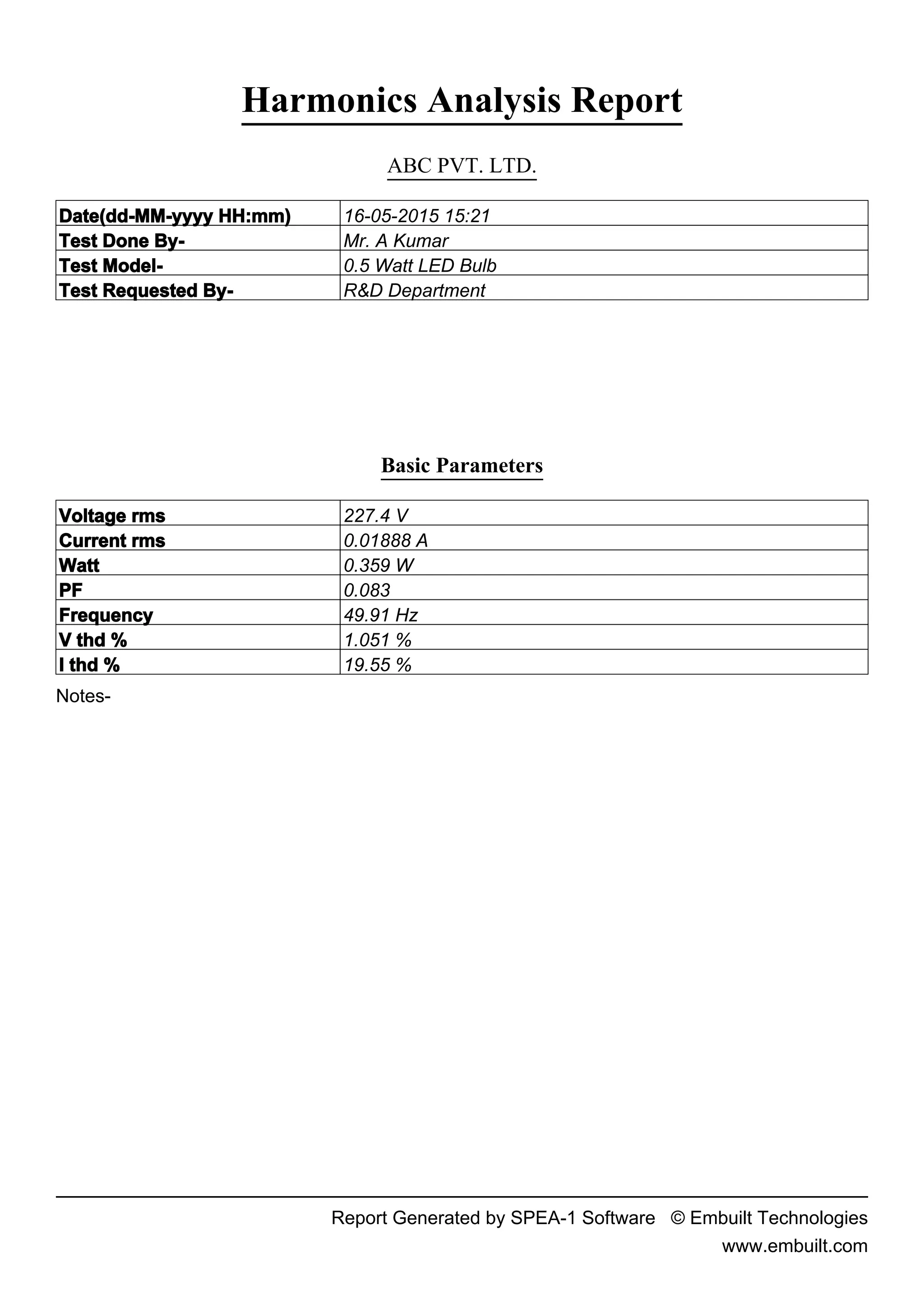 0.5 Watt LED bulb Harmonics report for THD levels upt 55th | PDF