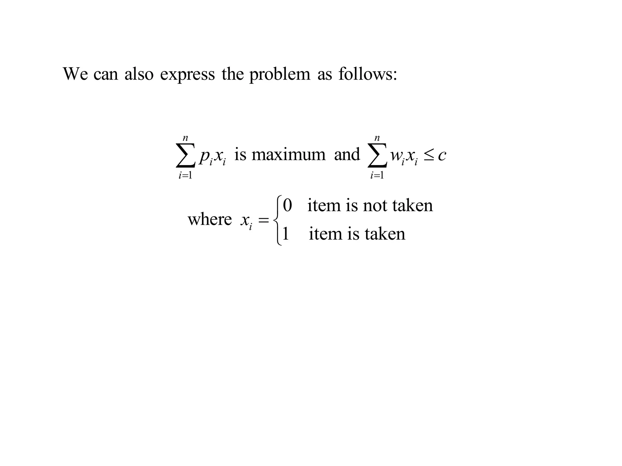 0 1 Knapsack Problem Ppt