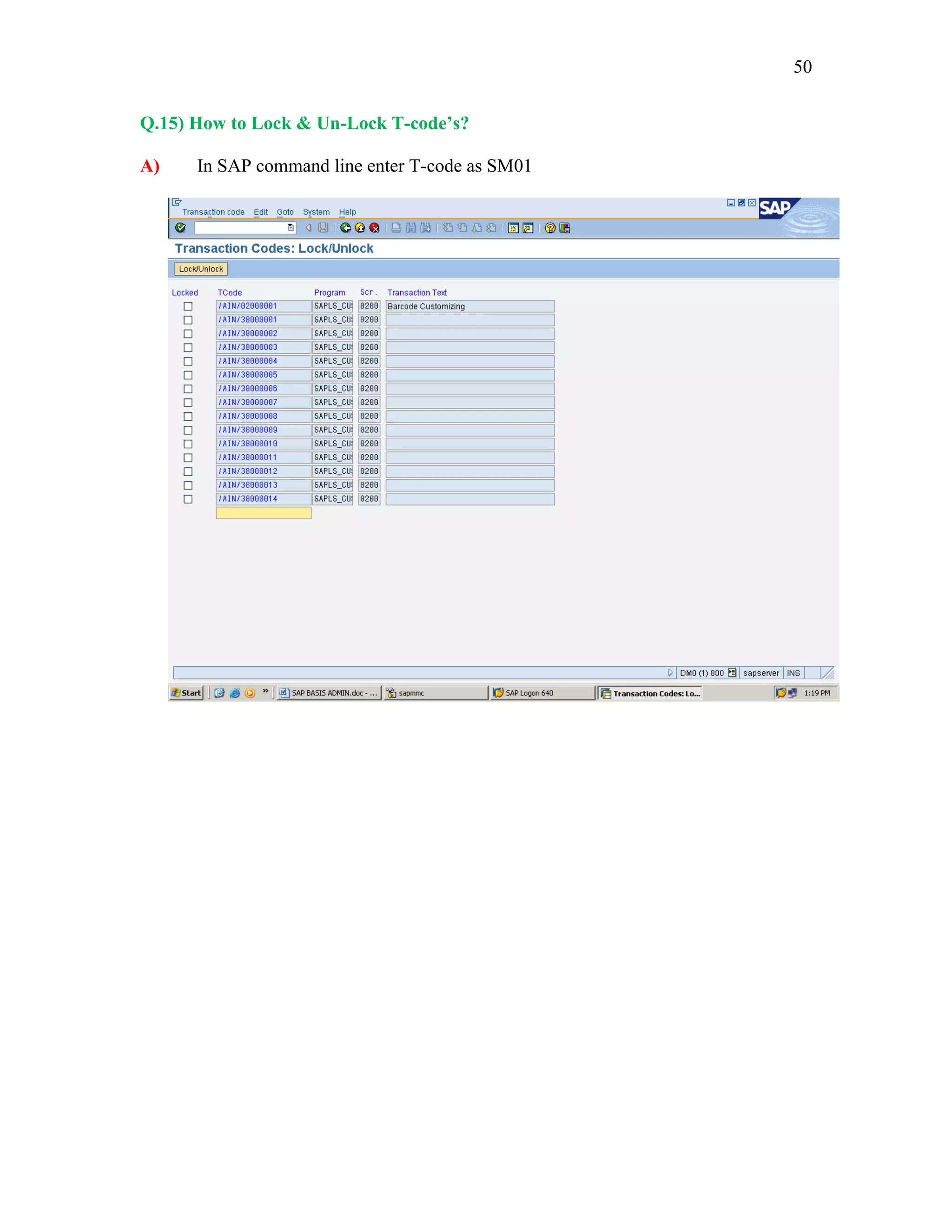 sap basis transaction codes | PDF