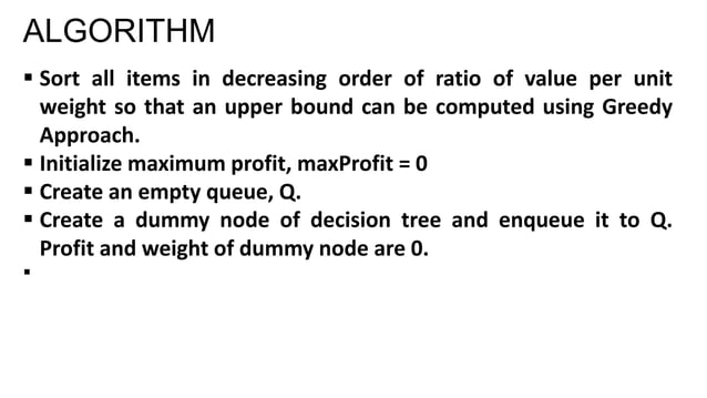 0 1 Knapsack Using Branch And Bound Pptx