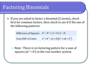 0.4 Factoring Polynomials | PPT