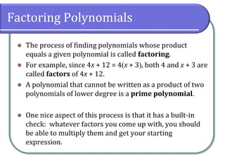 0.4 Factoring Polynomials | PPT