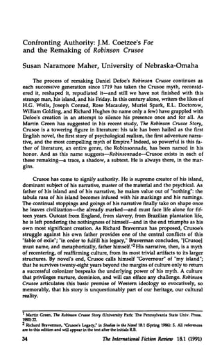 Confronting Authority: J.M. Coetzee's Foe and the Remaking of Robinson ...