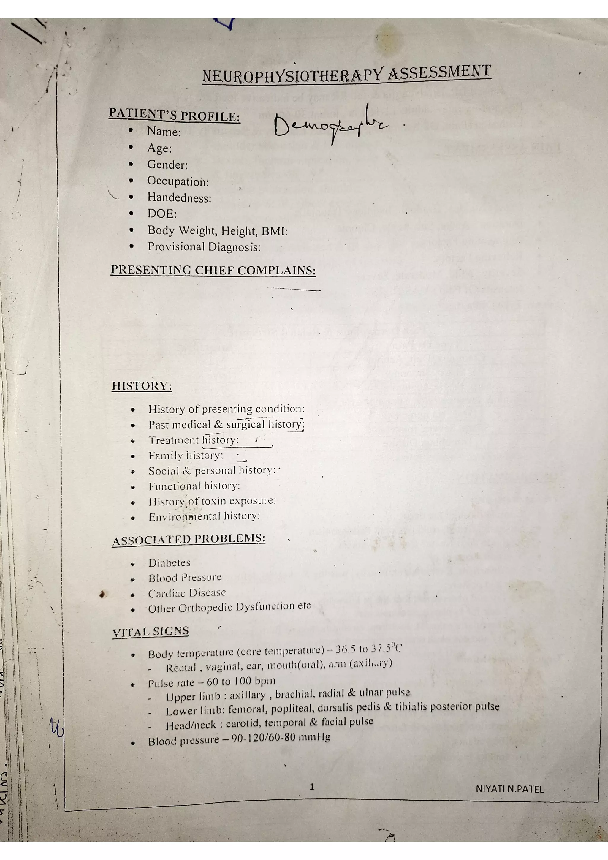 NEURO PHYSIOTHERAPY ASSESSMENT | PDF