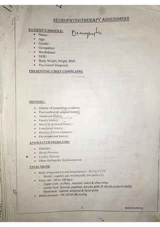 NEURO PHYSIOTHERAPY ASSESSMENT | PDF