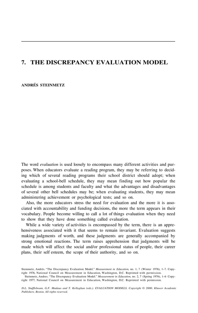 THE DISCREPANCY EVALUATION MODEL | PDF
