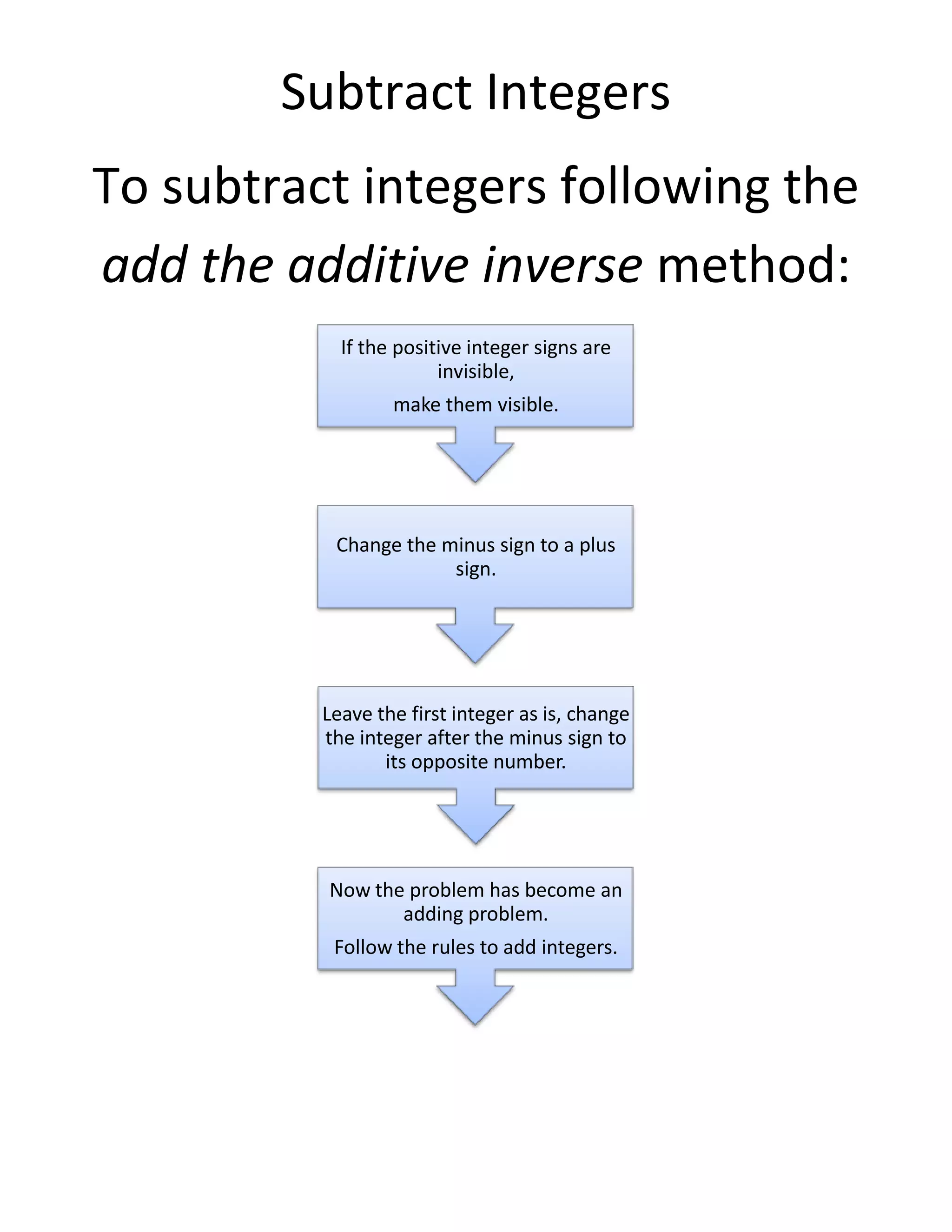 0 4 subtract integers flow chart handout | DOCX