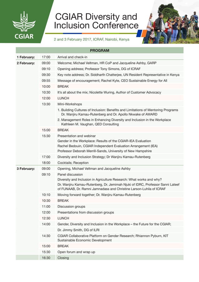 CGIAR Diversity and Inclusion Conference Program | PDF