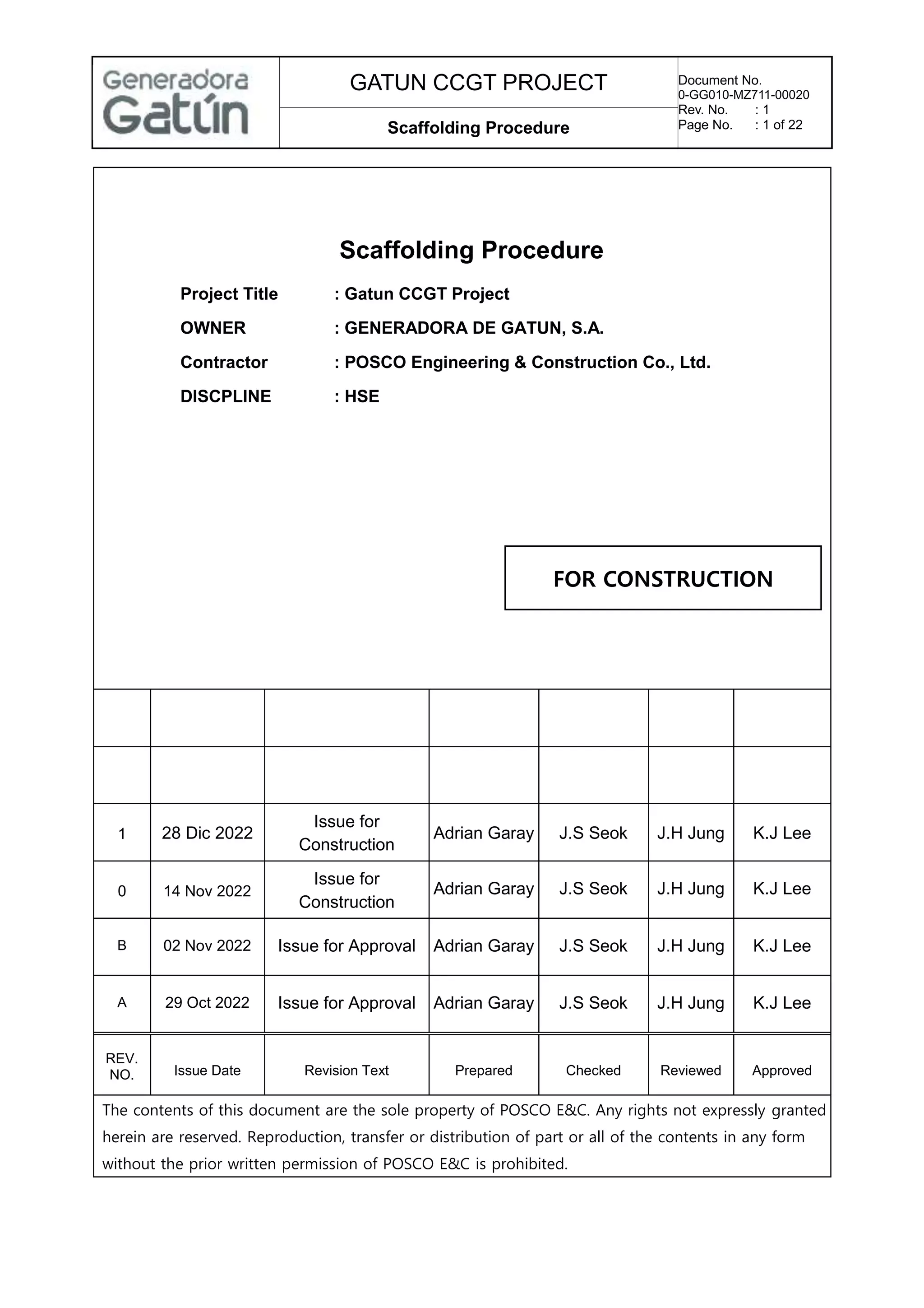 0-GG010-MZ711-00020 Scaffolding Procedure rev.1 .docx | First Aid | Injuries