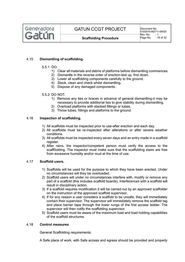 0-GG010-MZ711-00020 Scaffolding Procedure rev.1 .docx | First Aid | Injuries