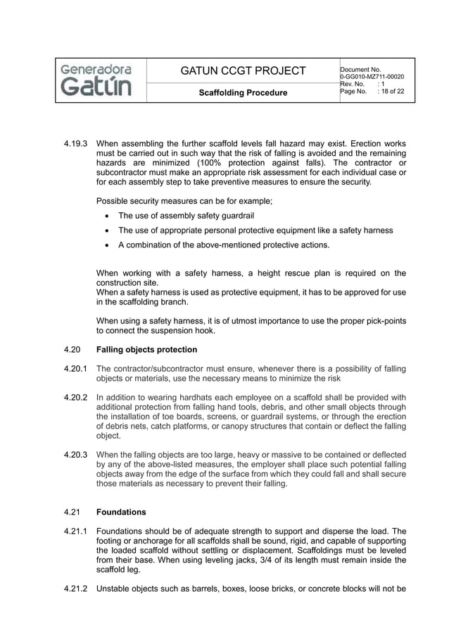 0-GG010-MZ711-00020 Scaffolding Procedure rev.1 .docx | First Aid | Injuries