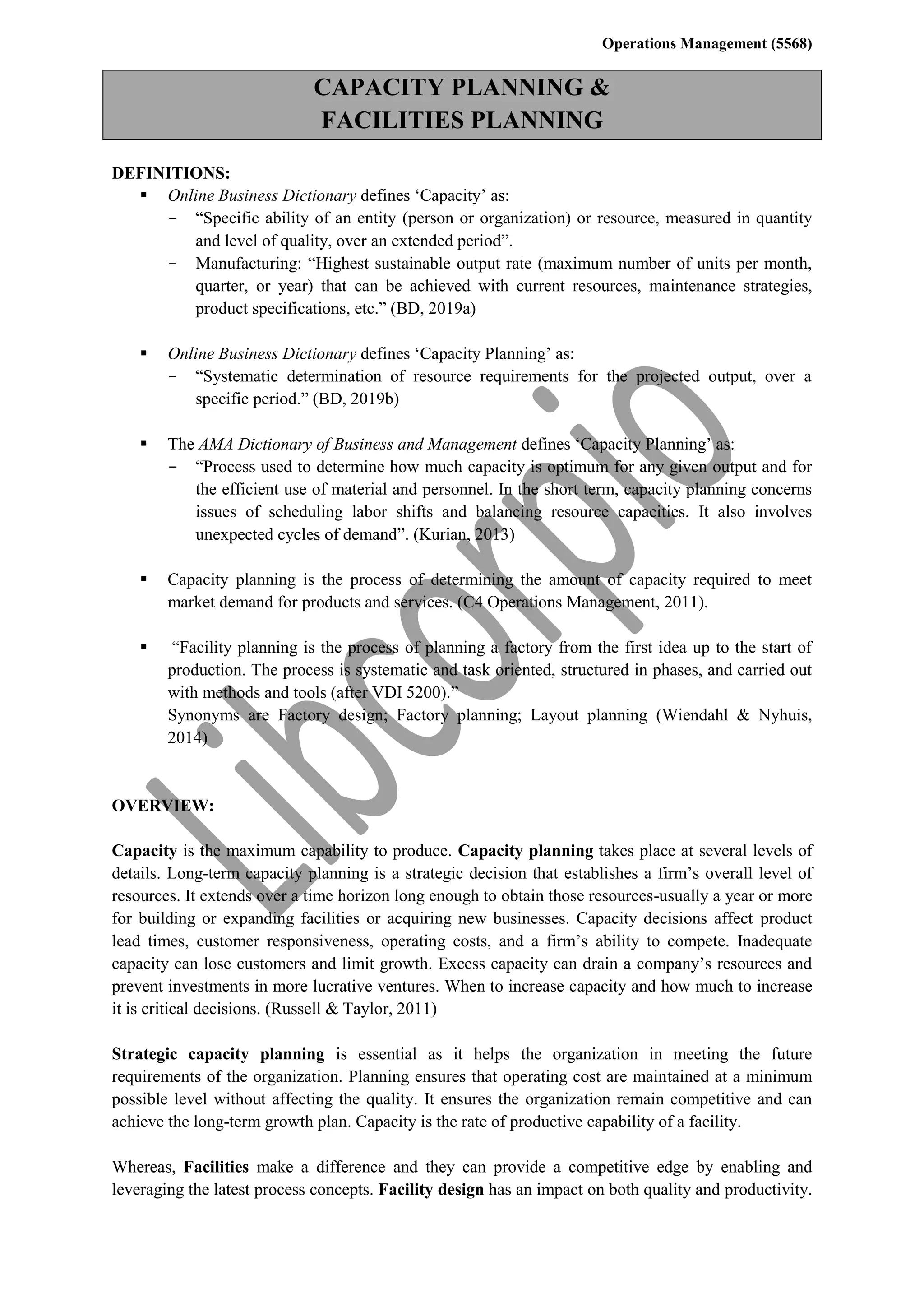 CAPACITY PLANNING AND ‎FACILITIES PLANNING | PDF