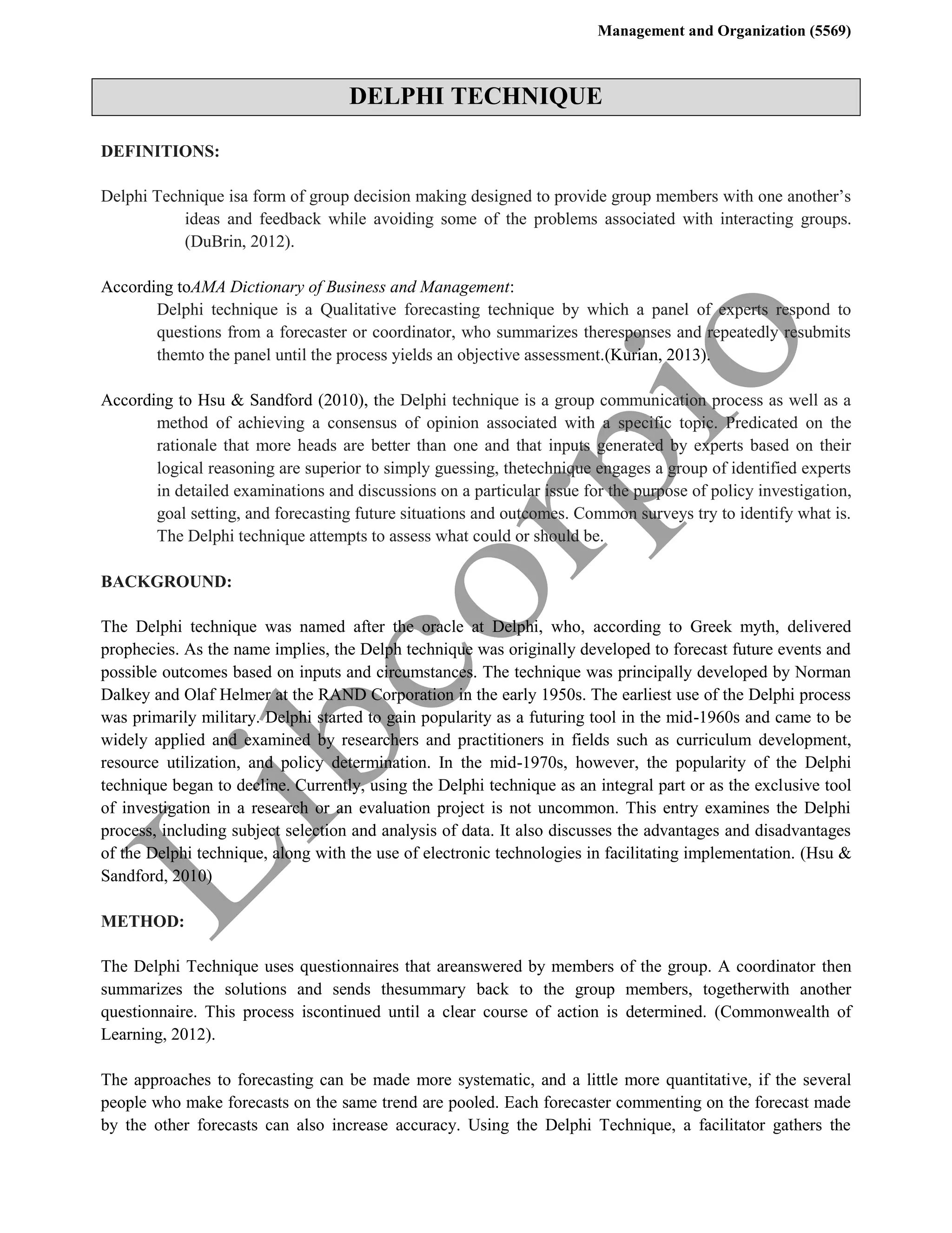 DELPHI TECHNIQUE ‎‎(DECISION MAKING)‎ | PDF