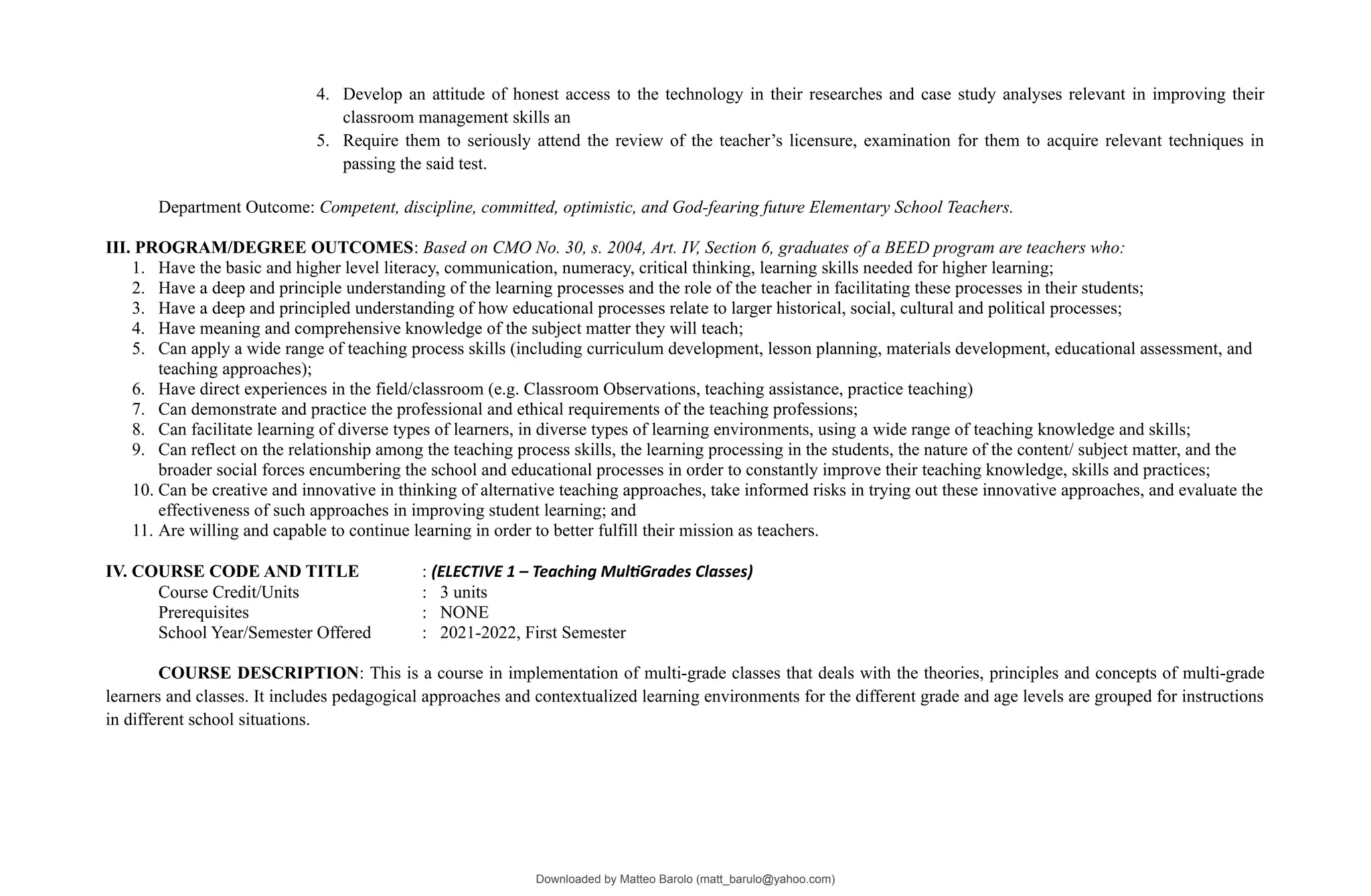 0 syllabus-in-e-lective-1-teaching-multigrade-classes | PDF