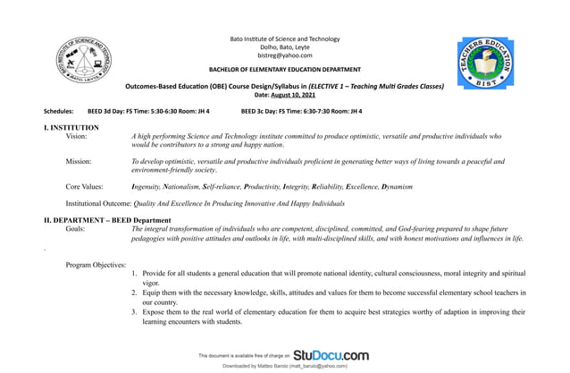 0 syllabus-in-e-lective-1-teaching-multigrade-classes | PDF ...